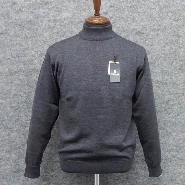 ニットセーター[ROLLEI]　日本製　霜降り濃グレー/無地　ハイネック　ウール100％　ウォッシャブル　ROL77019-4