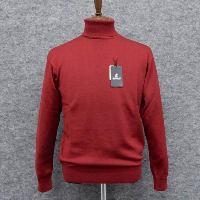 ニットセーター[ROLLEI]　日本製　ワイン/無地　タートルネック　ウール100％　ウォッシャブル　ROL77020-2
