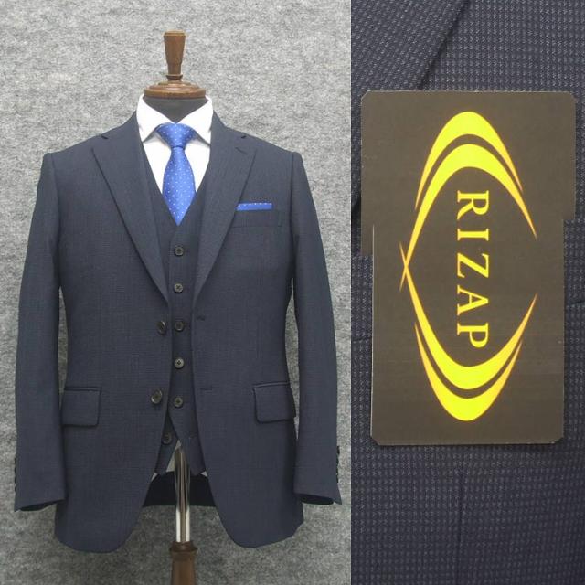 [RIZAP] ライザップ　シェイプアップ３ピーススーツ　スタイリッシュ２釦シングルスーツ　紺系/小格子　通年物［AB5]　RZP21345-88
