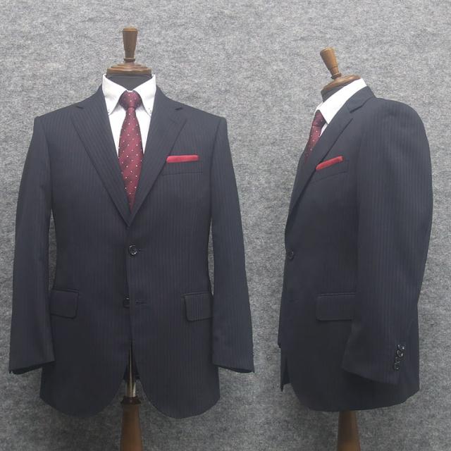 通年　シングル２釦ベーシックスーツ　紺/ストライプ  [A体][AB体][BB体]　メンズスーツ　S19503