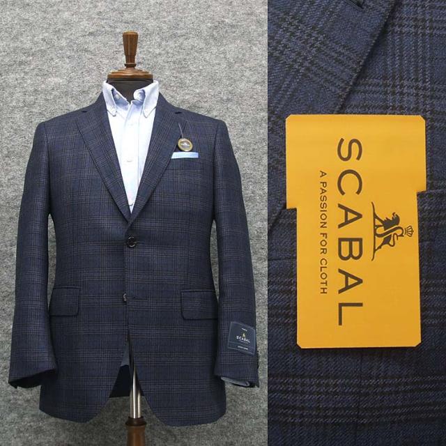 秋冬物ジャケット [SCABAL] スキャバル　ミルド生地　ベーシック2釦　紺系格子  [A体][AB体]　メンズ　SCB-J01