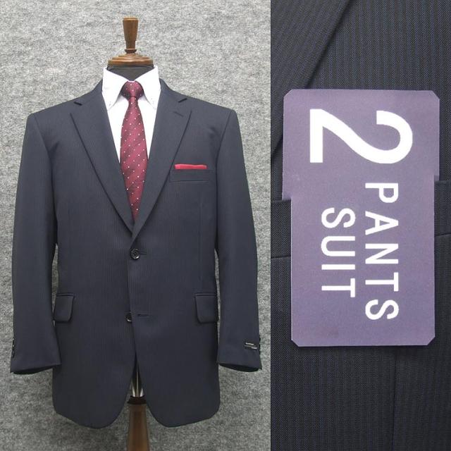 通年物　ビッグサイズ　2パンツ　ベーシック2釦シングルスーツ　紺系ストライプ　[E体][K体]　メンズスーツ　SE18102-13