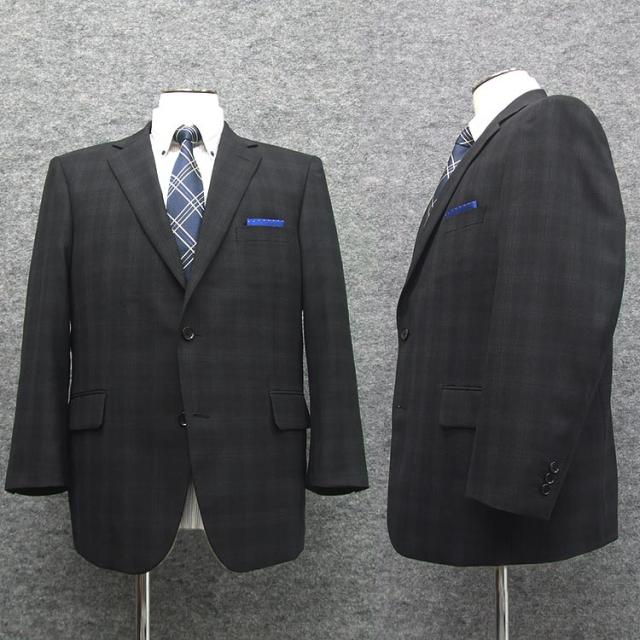 秋冬物　ビッグサイズ　2パンツ　ベーシック2釦シングルスーツ　紺系格子　[E体][K体]　メンズスーツ　SE88109-03