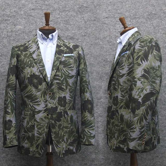春夏物 ジャケット 緑系/トロピカルプリント シングル2釦 SEJ95120-43