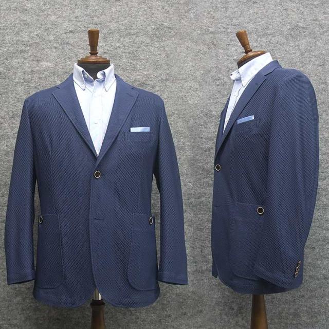 春夏物 ストレッチニットジャケット 青/ハニカムメッシュ シングル2釦 SEJ95130-14