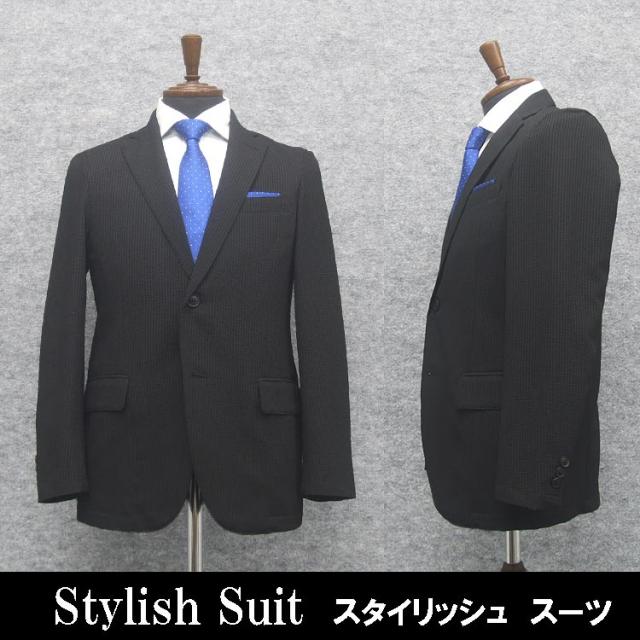 春夏物 セットアップ カジュアルスーツ 黒/ストライプ ブラック メンズ スーツ WK2830-09