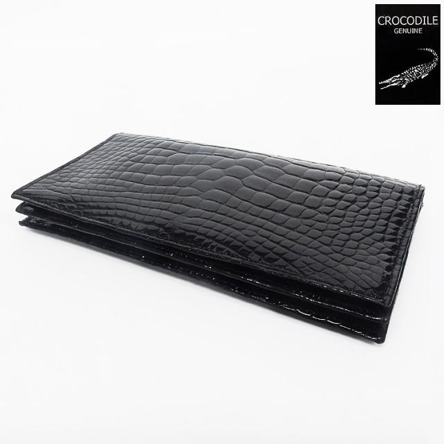 〓天然皮革〓メンズ長財布　札入れ　無双仕立◆ナイルクロコダイル革/センター１枚取り◆黒／シャイニング仕上◆WL10-BK