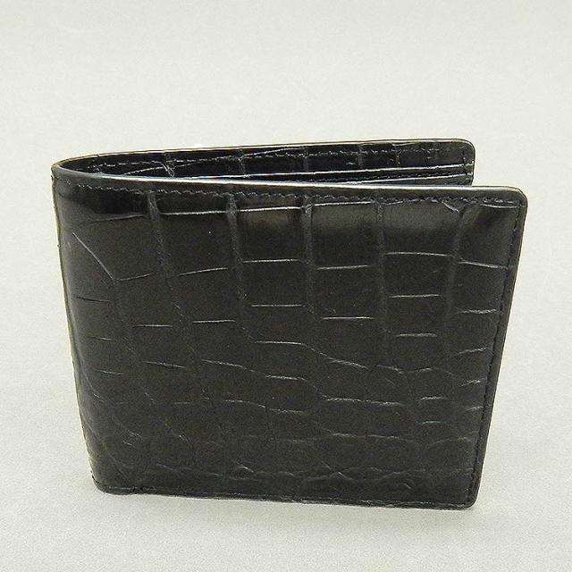 〓天然皮革〓メンズ二つ折り財布　札入れ　無双仕立◆ナイルクロコダイル革/センター１枚取り◆黒◆WL15-BK