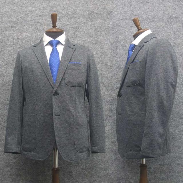 [CHARITSU] 自転車通勤　ジャージー/ニット　スタイリッシュ２釦シングルジャケット　紺グレー/無地調　BYC501JK-88