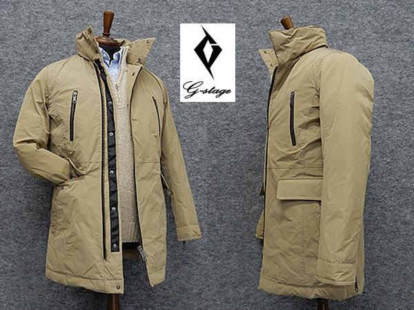 秋冬物　g-stage　ダウンハードコート　ダウン90％　フェザー10％　サンドベージュ　ビジカジ　メンズ