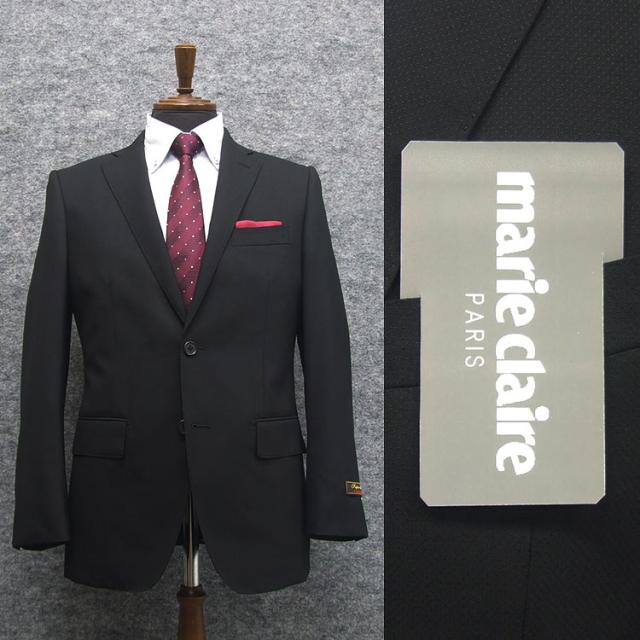 春夏物　[marie claire PARIS] マリクレール　super100s スタイリッシュ　シングル２釦スーツ　黒/ドビー織　[YA体][A体][AB体] marie100