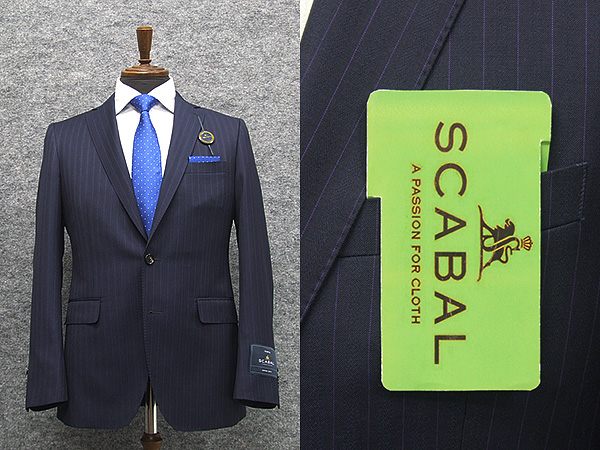 通年〜春夏物　[Scabal] スキャバル　Super120sオーダー生地使用　スタイリッシュ2釦シングルスーツ　紺縞　日本製　[A体][AB体]