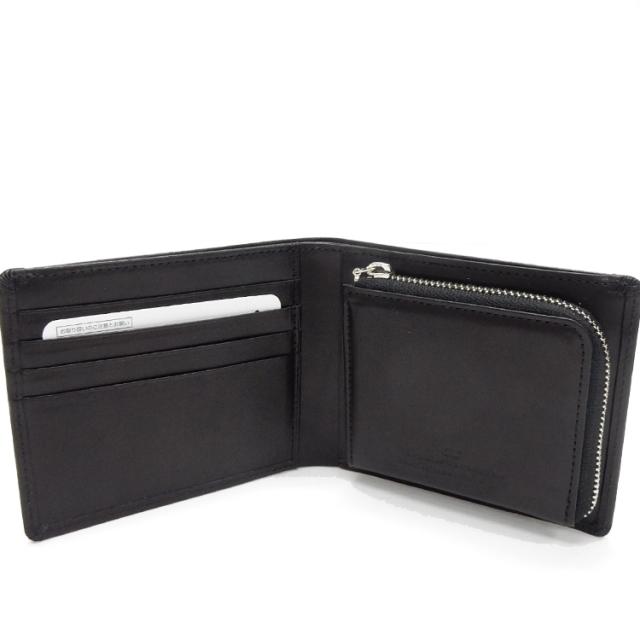 栃木レザー◇牛革◇二つ折り財布◇小銭入れ付 黒 日本製 tcg3361-