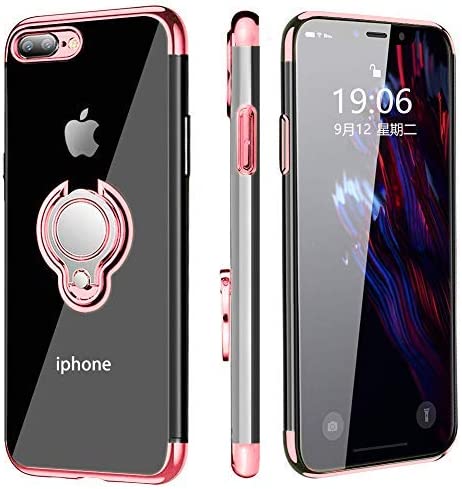 iPhone7plusケース/iPhone8plus ケース リング付き クリア 7p ケース ストラップホール付き 耐衝撃 360度回転 落下防止 メッキ マグネッの通販はau PAY ...