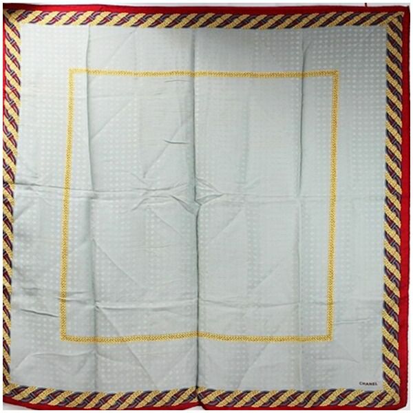シャネル スカーフ グレー×レッド ロゴ柄 中古 ABランク CHANEL | レディース 女性用