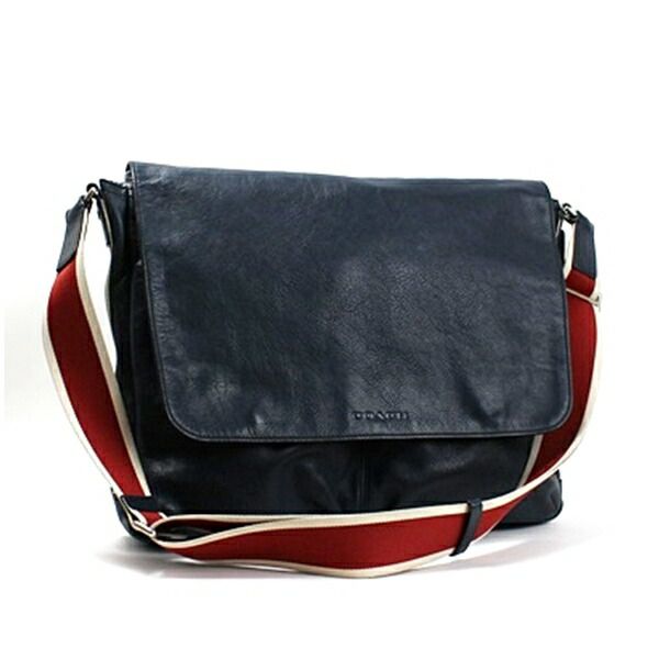 コーチ レザー ショルダーバッグ メッセンジャーバッグ 斜め掛け シルバー金具 ネイビー 中古 Bランク COACH