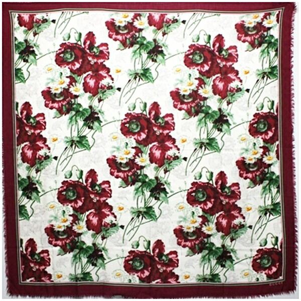 グッチ 大判 ストール 花柄 ワインレッド×ホワイト 中古 ABランク GUCCI | レディース 女性用