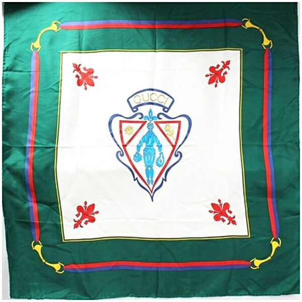 グッチ スカーフ ヴィンテージ ホワイト×グリーン 中古 ABランク GUCCI｜レディース 女性用
