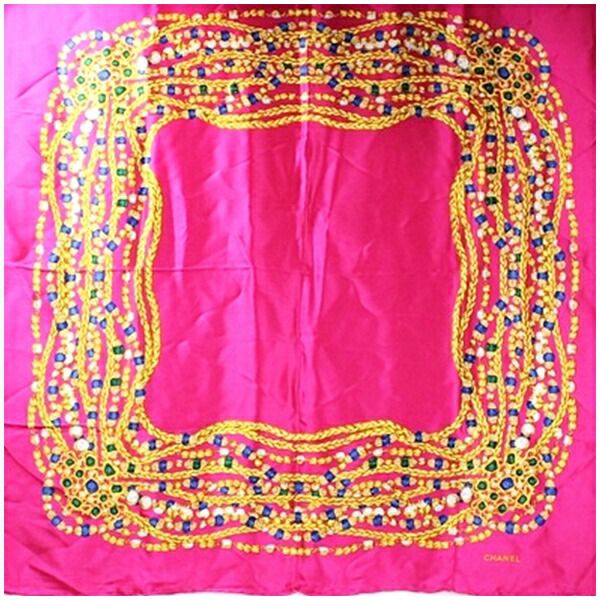 シャネル シルク スカーフ 宝石柄 濃ピンク 中古 ABランク CHANEL｜レディース 女性用