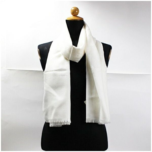 グッチ ウール シルク ストール ホワイト ロゴ柄 中古 Aランク GUCCI 165904 ｜レディース 女性用