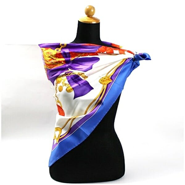 ☆ セリーヌ シルク スカーフ 未使用 ブルー×マルチカラー 中古 S