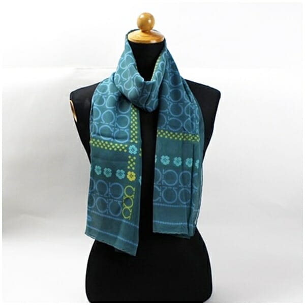 サルバトーレフェラガモ シルク ストール 長方形 ガンチーニ グリーン イエロー 中古 ABランク Salvatore