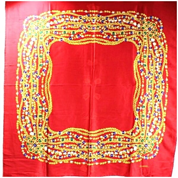 シャネル シルク スカーフ レッド 宝石柄 中古 ABランク CHANEL レディース 女性