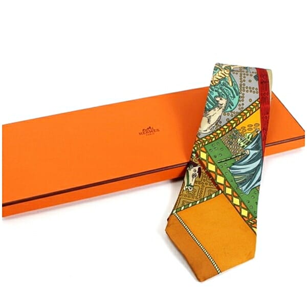 エルメス シルク ネクタイ スカーフ柄 中古 ABランク HERMES メンズ ビジネス 箱付き 送料無料