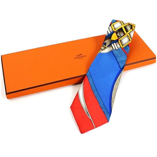 エルメス シルク ネクタイ スカーフ柄 中古 ABランク HERMES メンズ ビジネス 箱付き 送料無料