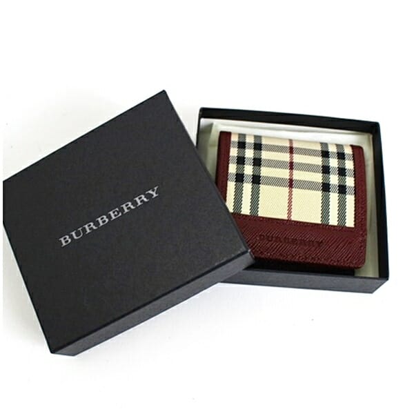 バーバリー ケース ノヴァチェック ベージュ ワインレッド 中古 Aランク BURBERRY レディース 女性