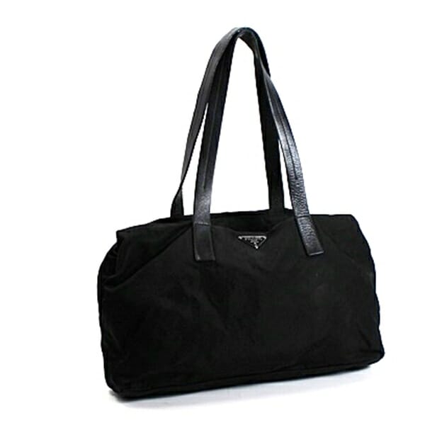 プラダ ナイロン トートバッグ 三角プレート 肩掛け ブラック ナイロン レザー 中古 Bランク PRADA レディース