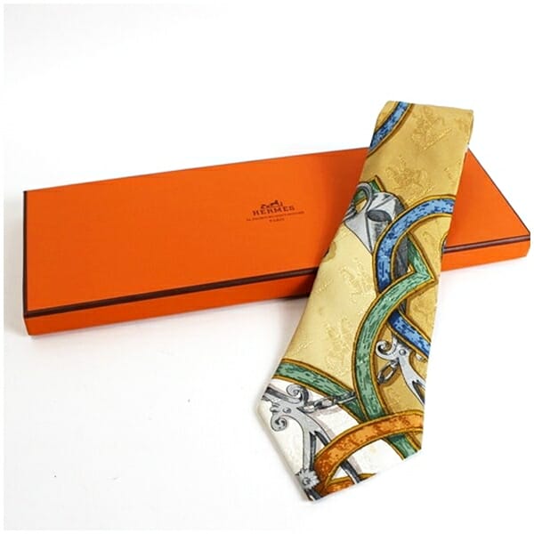 エルメス シルク ネクタイ スカーフ柄 中古 ABランク HERMES メンズ ビジネス 箱付き 送料無料