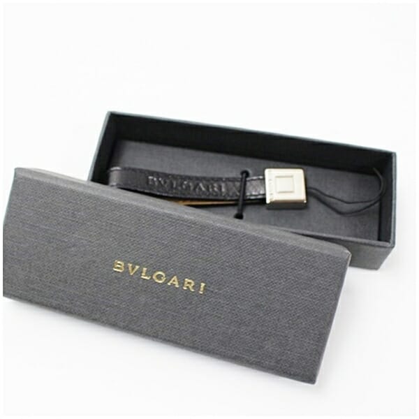 ブルガリ 携帯ストラップ レザー シルバー ブラック 中古 Aランク BVLGARI メンズ 男性 アクセサリー ブランド