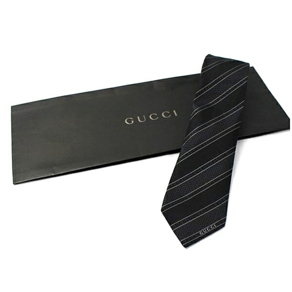 グッチ シルク ネクタイ ストライプ柄 中古 Aランク GUCCI メンズ ビジネス 紙ケース付き 送料無料