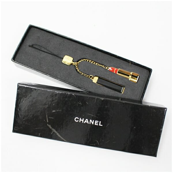 シャネル 携帯ストラップ リップスティックモチーフ ブラック レッド ゴールド 中古 Aランク CHANEL レディース