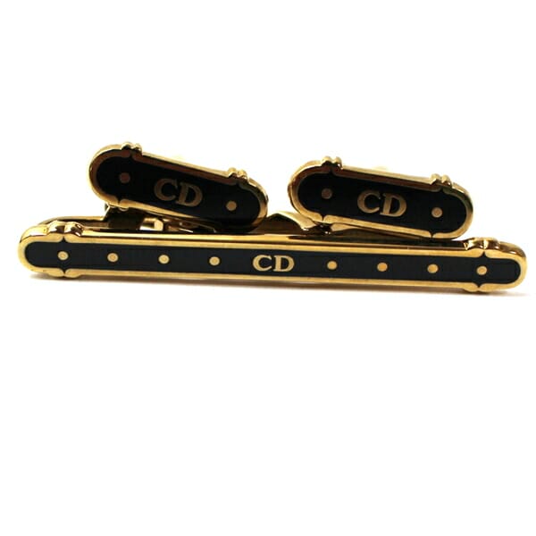 クリスチャンディオール ネクタイピン カフス セット ブラック ゴールド 中古 Aランク Christian Dior