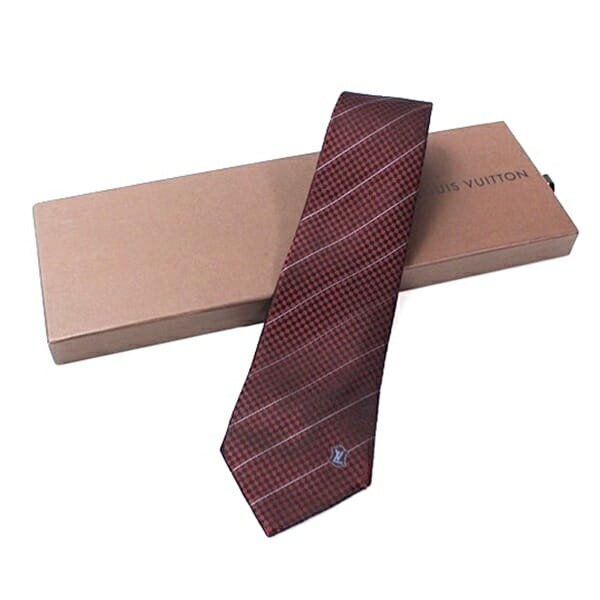 ルイヴィトン シルク ネクタイ ダミエ柄 中古 Aランク LOUIS VUITTON メンズ ビジネス 箱付き 送料無料