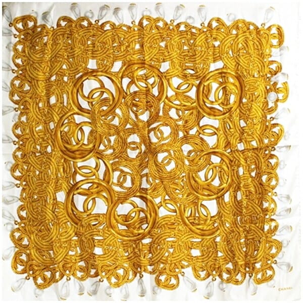 シャネル スカーフ ホワイト ゴールド アクセサリー柄 中古 ABランク CHANEL レディース 女性