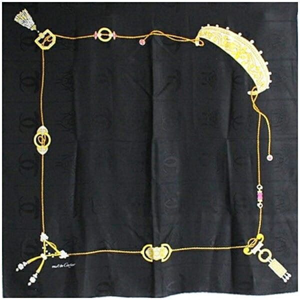 カルティエ マストドゥカルティエ スカーフ ブラック 宝石柄 中古 Aランク Cartier レディース 女性