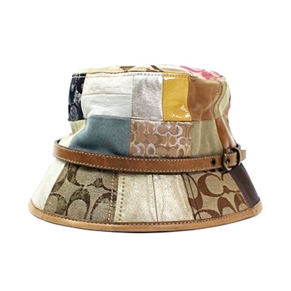 コーチ バケットハット パッチワーク シグネチャー ベージュ マルチカラー P/S 中古 ABランク COACH レディース