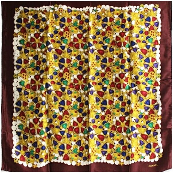 シャネル スカーフ エンジ 宝石柄 中古 ABランク CHANEL レディース 女性