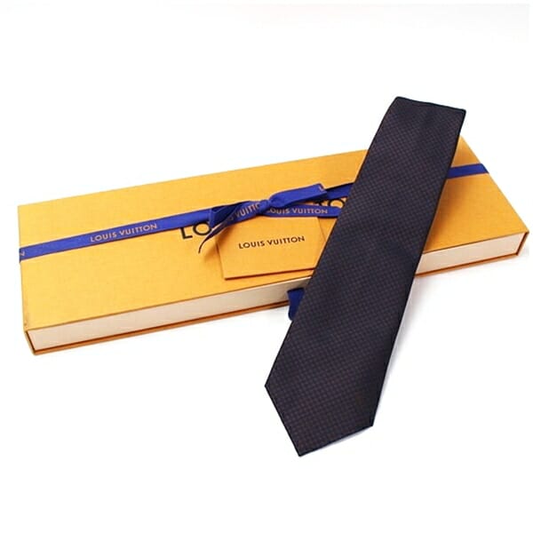 ルイヴィトン シルク ネクタイ チェック柄 中古 Aランク LOUIS VUITTON メンズ ビジネス 細身 箱付き