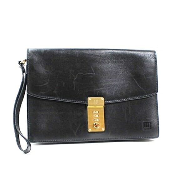 ダンヒル セカンドバッグ クラッチバッグ ダイヤルロック式 レザー ブラック ゴールド金具 中古 Bランク dunhill