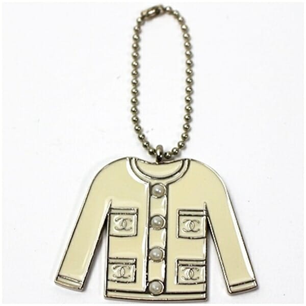 シャネル ジャケットモチーフ キーホルダー アイボリー シルバー 中古 ABランク CHANEL アクセサリー レディース
