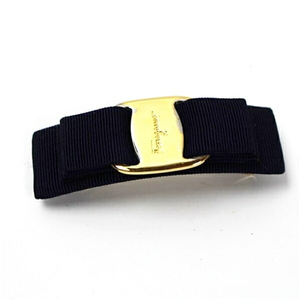 サルバトーレフェラガモ ヴァラリボン バレッタ ネイビー ゴールド 中古 ABランク Salvatore Ferragamo