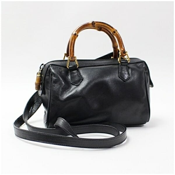 グッチ 2WAY バンブー ハンドバッグ ショルダーバッグ 斜め掛け ゴールド金具 レザー ブラック 中古 Bランク