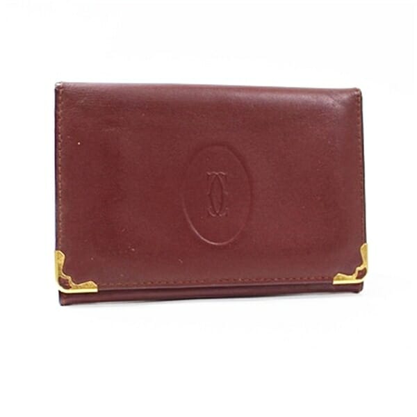 カルティエ マストドゥカルティエ 二つ折り カードケース 名刺入れ レザー ボルドー 中古 ABランク Cartier