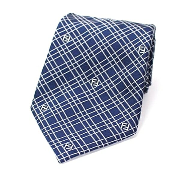 フェンディ シルク ネクタイ 格子 ロゴ柄 中古 Aランク FENDI メンズ ビジネス