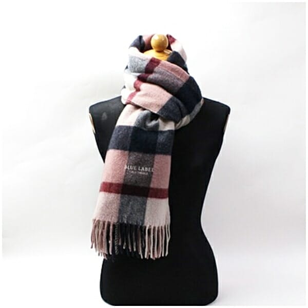 ブルーレーベルクレストブリッジ 大判ストール ピンク ブラック チェック 中古 ABランク BLUE LABEL