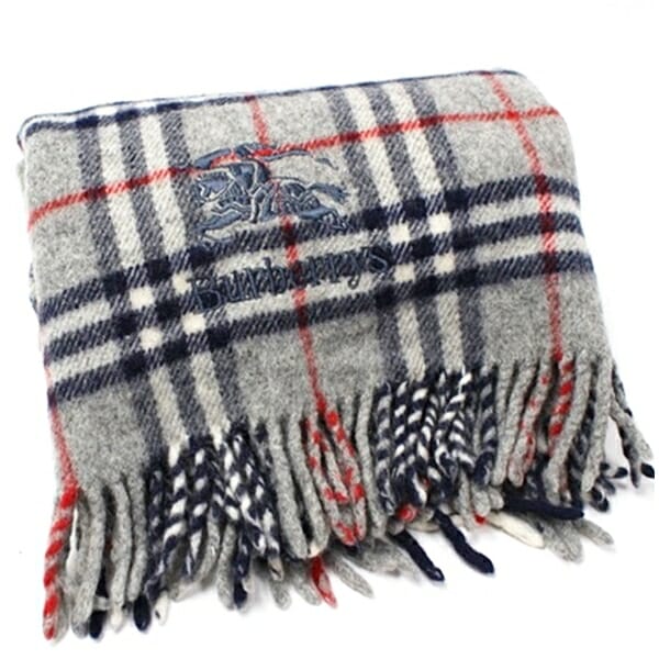 バーバリー ウール ひざ掛け グレー チェック 67 116cm 中古 ABランク Burberrys メンズ レディース